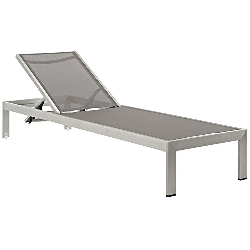 Modway Shore Aluminum Textilene® Mesh Outdoor Patio Two Poolside Chaise Lounge Chairs in Silver Gray