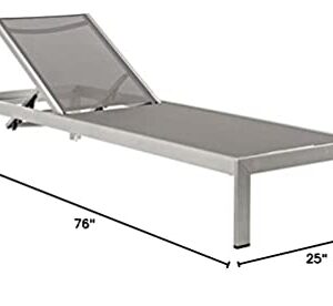 Modway Shore Aluminum Textilene® Mesh Outdoor Patio Two Poolside Chaise Lounge Chairs in Silver Gray