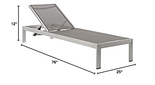 Modway Shore Aluminum Textilene® Mesh Outdoor Patio Two Poolside Chaise Lounge Chairs in Silver Gray