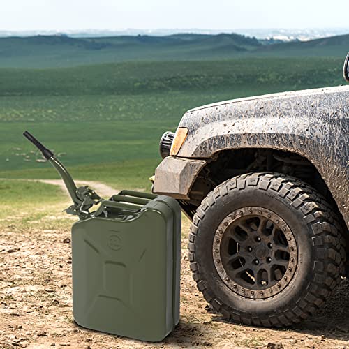 Winado 20L 5 Gallon Metal Gas Can Fuel Tank Can Petrol Diesel Storage Can Portable with Spout System, for Automobile Motor Vehicle Off Road Emergency Supply, Green