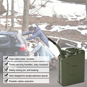 Winado 20L 5 Gallon Metal Gas Can Fuel Tank Can Petrol Diesel Storage Can Portable with Spout System, for Automobile Motor Vehicle Off Road Emergency Supply, Green