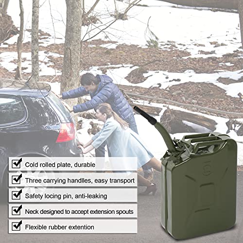 Winado 20L 5 Gallon Metal Gas Can Fuel Tank Can Petrol Diesel Storage Can Portable with Spout System, for Automobile Motor Vehicle Off Road Emergency Supply, Green