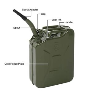 Winado 20L 5 Gallon Metal Gas Can Fuel Tank Can Petrol Diesel Storage Can Portable with Spout System, for Automobile Motor Vehicle Off Road Emergency Supply, Green