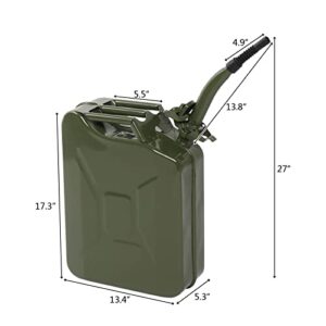 Winado 20L 5 Gallon Metal Gas Can Fuel Tank Can Petrol Diesel Storage Can Portable with Spout System, for Automobile Motor Vehicle Off Road Emergency Supply, Green