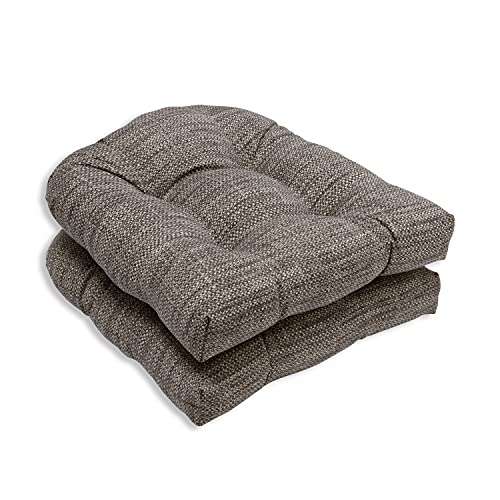 Pillow Perfect Remi Solid Indoor/Outdoor Wicker Patio Seat Cushion Reversible, Weather and Fade Resistant, Round Corner - 19" x 19", Grey, 2 Count