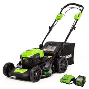 greenworks 40v brushless self-propelled lawn mower, 21-inch electric lawn mower, 5.0ah battery and charger included