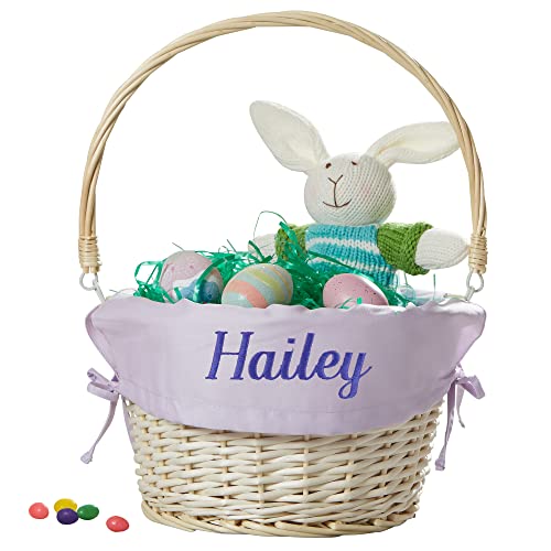 Personalization Universe Personalized Willow Easter Basket with Folding Handle- Lavender