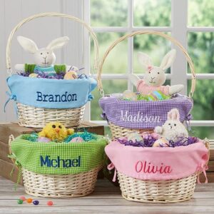 Personalization Universe Personalized Willow Easter Basket with Folding Handle- Lavender