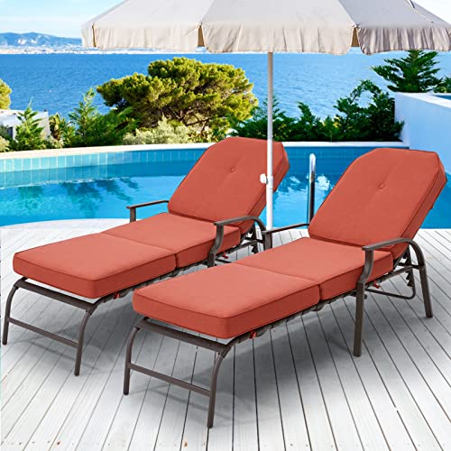 AECOJOY Lounge Chair, Outdoor Chaise Lounge with 5-Position Adjustable Backrest, Pool Chairs for Patio, Porch and Pool, Orange