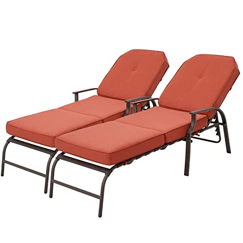 AECOJOY Lounge Chair, Outdoor Chaise Lounge with 5-Position Adjustable Backrest, Pool Chairs for Patio, Porch and Pool, Orange