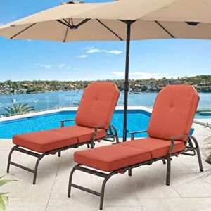 AECOJOY Lounge Chair, Outdoor Chaise Lounge with 5-Position Adjustable Backrest, Pool Chairs for Patio, Porch and Pool, Orange