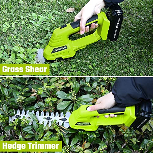 Cordless Hedge Trimmer & Battery Powered Grass Shear, Gardtech 2-in-1 Handheld Electric Branch Trimmer Grass Cutter for Garden Lawn Care - 3 Hours Running Time - 2023 Upgraded