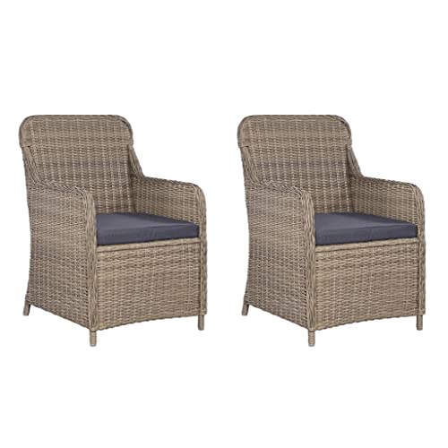 HechoVinen 2 pcs Patio Chair,Outdoor Rattan Wicker Chairs Set with Cushions,Conversation Lounge Chair Set for Porch Lawn Poolside Backyard 25.2" x 25.6" x 35.4" Brown