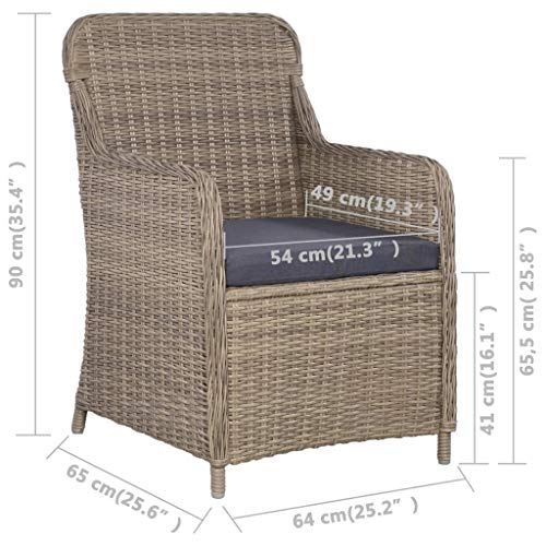 HechoVinen 2 pcs Patio Chair,Outdoor Rattan Wicker Chairs Set with Cushions,Conversation Lounge Chair Set for Porch Lawn Poolside Backyard 25.2" x 25.6" x 35.4" Brown