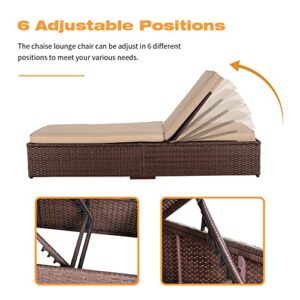 Patiorama 4 Piece Patio Furniture Set, Outdoor Chaise Lounge Chair with Ottoman, All-Weather Brown PE Wicker Rattan Conversation Set, Adjustable Reclining Chaise for Beach Balcony Pool, Beige