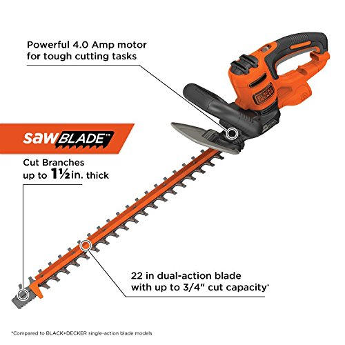 BLACK+DECKER Hedge Trimmer with Sawblade, Electric, 22-Inch (BEHTS400)