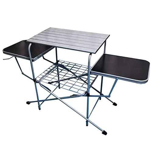 SUNESA Portable Picnic Table Outdoor Folding BBQ Table Portable Aluminum Alloy Table Multifunctional Shelf with Hook Self-Driving Tours Picnic Foldable Camping Table (Color : Black)