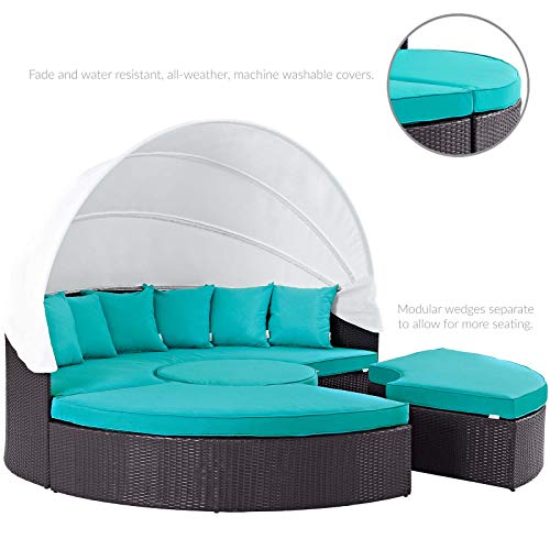 Modway Quest Wicker Rattan Outdoor Patio Canopy Sectional Daybed in Espresso Turquoise