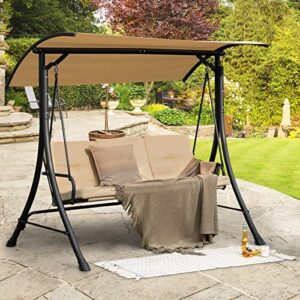 Tangkula 3 Person Porch Swing, Outdoor Swing with Removable Cushions, Solid Steel Structure, Patio Swing with Adjustable Canopy for Garden, Backyard, Balcony, Poolside