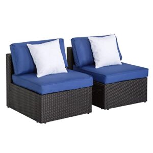 peach tree outdoor loveseat 2 pcs patio furniture set, wicker armless sofa chairs black rattan thick cushions infinitely combination