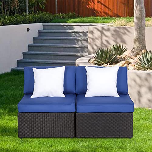 Peach Tree Outdoor Loveseat 2 PCs Patio Furniture Set, Wicker Armless Sofa Chairs Black Rattan Thick Cushions Infinitely Combination