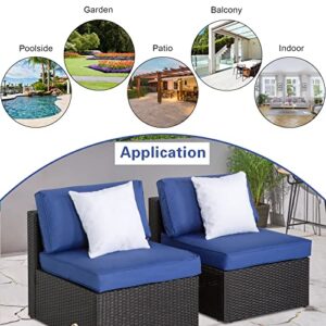 Peach Tree Outdoor Loveseat 2 PCs Patio Furniture Set, Wicker Armless Sofa Chairs Black Rattan Thick Cushions Infinitely Combination