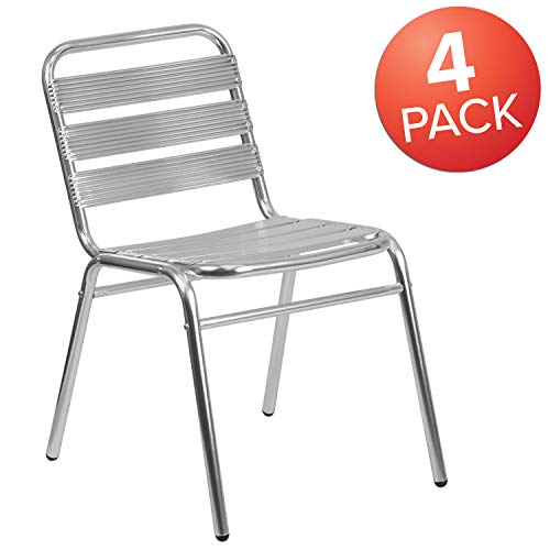 Flash Furniture 4 Pack Commercial Aluminum Indoor-Outdoor Restaurant Stack Chair with Triple Slat Back