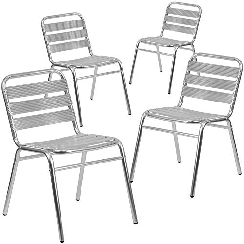 Flash Furniture 4 Pack Commercial Aluminum Indoor-Outdoor Restaurant Stack Chair with Triple Slat Back