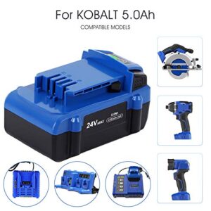 【Upgrade!!】 CaliHutt 24V 5.0Ah High Capacity Replace Battery for Kobalt 24V Battery Max KB624-03 KB524-03 KB424-03 KB224-03 Lithium Ion Cordless Tools Battery[Can't FIT Snow Joe &Sun Joe &Chain Saw]