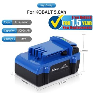 【Upgrade!!】 CaliHutt 24V 5.0Ah High Capacity Replace Battery for Kobalt 24V Battery Max KB624-03 KB524-03 KB424-03 KB224-03 Lithium Ion Cordless Tools Battery[Can't FIT Snow Joe &Sun Joe &Chain Saw]