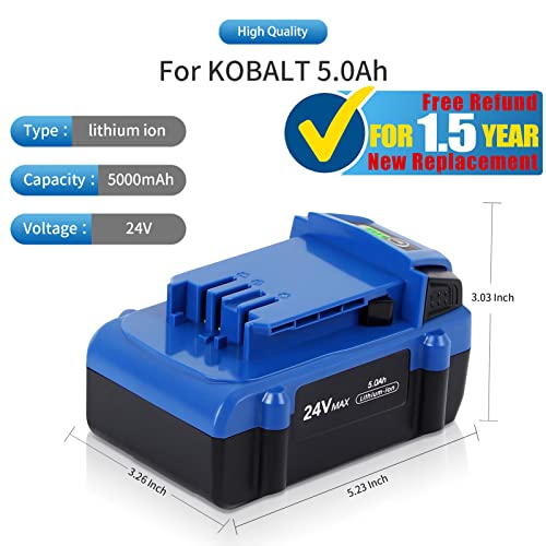 【Upgrade!!】 CaliHutt 24V 5.0Ah High Capacity Replace Battery for Kobalt 24V Battery Max KB624-03 KB524-03 KB424-03 KB224-03 Lithium Ion Cordless Tools Battery[Can't FIT Snow Joe &Sun Joe &Chain Saw]