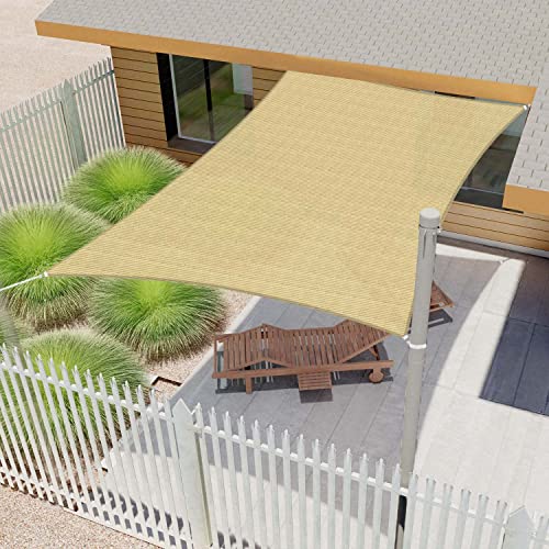 ECOOPTS 8'x8' Sun Shade Sail Rectangle Canopy Cover for Outdoor Patio Pergola Backyard Garden 180GSM HDPE Fabric 95% UV Blockage (Sand)