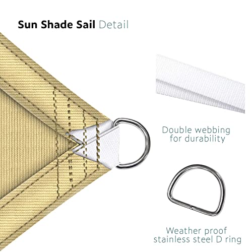 ECOOPTS 8'x8' Sun Shade Sail Rectangle Canopy Cover for Outdoor Patio Pergola Backyard Garden 180GSM HDPE Fabric 95% UV Blockage (Sand)