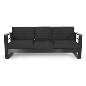 christopher knight home giovanna outdoor 3 seater sofa, dark grey + natural + black anodize