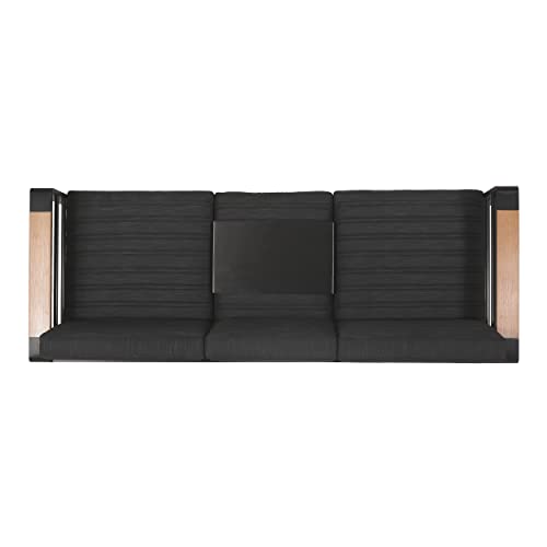 Christopher Knight Home Giovanna Outdoor 3 Seater Sofa, Dark Grey + Natural + Black Anodize