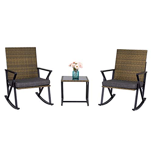 kinbor Outdoor Rocking Chairs, Rocking Patio Furniture 2 Chairs and Table, Outdoor Bistro Set for Patio Porch Backyard Deck Pool Balcony