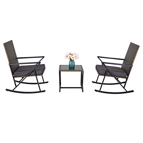 kinbor Outdoor Rocking Chairs, Rocking Patio Furniture 2 Chairs and Table, Outdoor Bistro Set for Patio Porch Backyard Deck Pool Balcony