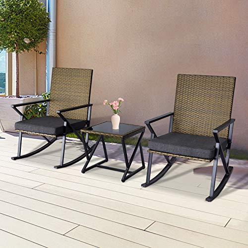 kinbor Outdoor Rocking Chairs, Rocking Patio Furniture 2 Chairs and Table, Outdoor Bistro Set for Patio Porch Backyard Deck Pool Balcony