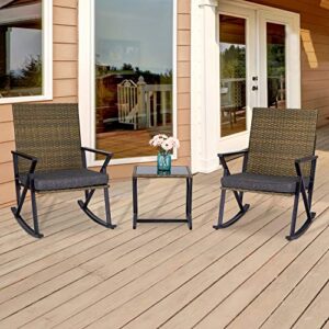 kinbor Outdoor Rocking Chairs, Rocking Patio Furniture 2 Chairs and Table, Outdoor Bistro Set for Patio Porch Backyard Deck Pool Balcony