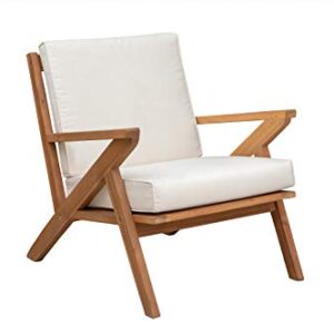 Patio Sense 62969 Oslo Wooden Armchair Cream Colored Cushion Artfully Angled Arms Modern Scandinavian Collection Indoor Outdoor Furniture