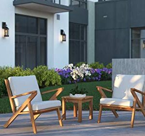 Patio Sense 62969 Oslo Wooden Armchair Cream Colored Cushion Artfully Angled Arms Modern Scandinavian Collection Indoor Outdoor Furniture