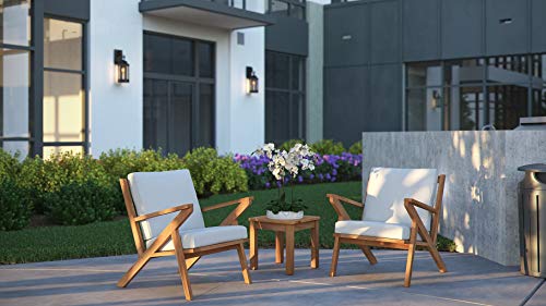 Patio Sense 62969 Oslo Wooden Armchair Cream Colored Cushion Artfully Angled Arms Modern Scandinavian Collection Indoor Outdoor Furniture