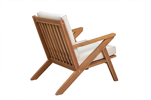 Patio Sense 62969 Oslo Wooden Armchair Cream Colored Cushion Artfully Angled Arms Modern Scandinavian Collection Indoor Outdoor Furniture