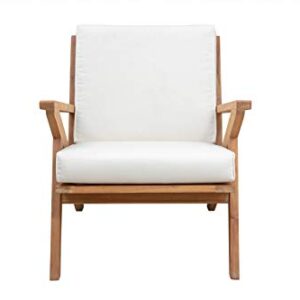 Patio Sense 62969 Oslo Wooden Armchair Cream Colored Cushion Artfully Angled Arms Modern Scandinavian Collection Indoor Outdoor Furniture