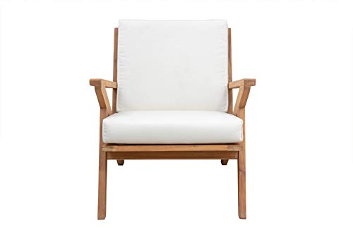 Patio Sense 62969 Oslo Wooden Armchair Cream Colored Cushion Artfully Angled Arms Modern Scandinavian Collection Indoor Outdoor Furniture