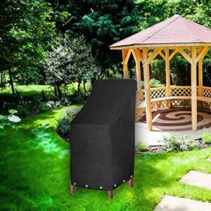 High Back Patio Chair Covers Waterproof Heavy Duty Stackable Outdoor Bar Stool Cover Black Patio Furniture Covers Outside Lounge Deep Seat Covers, Lawn Chair Covers, High Back with Lock Hole-2 Pack