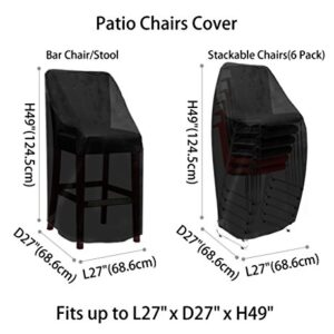 High Back Patio Chair Covers Waterproof Heavy Duty Stackable Outdoor Bar Stool Cover Black Patio Furniture Covers Outside Lounge Deep Seat Covers, Lawn Chair Covers, High Back with Lock Hole-2 Pack