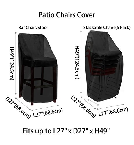 High Back Patio Chair Covers Waterproof Heavy Duty Stackable Outdoor Bar Stool Cover Black Patio Furniture Covers Outside Lounge Deep Seat Covers, Lawn Chair Covers, High Back with Lock Hole-2 Pack