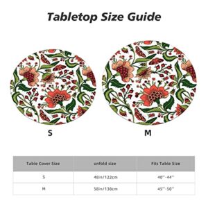 Paisley Flowers Tablecloth Elastic Edged Round Fitted Table Cover Waterproof Table Cloth for Indoor Outdoor Dinning Fit 45'' - 50'' Table, Medium