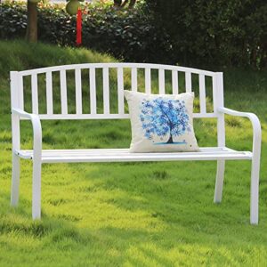 patio garden bench with curved backrest and wide armrest loveseat chairs, for park, yard furniture decor cast iron frame (color : white, size : 130x60x85cm)